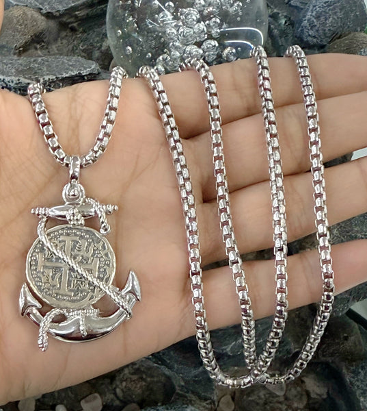 Solid Atocha shipwreck treasure Mel fisher silver coin pendant in anch ...